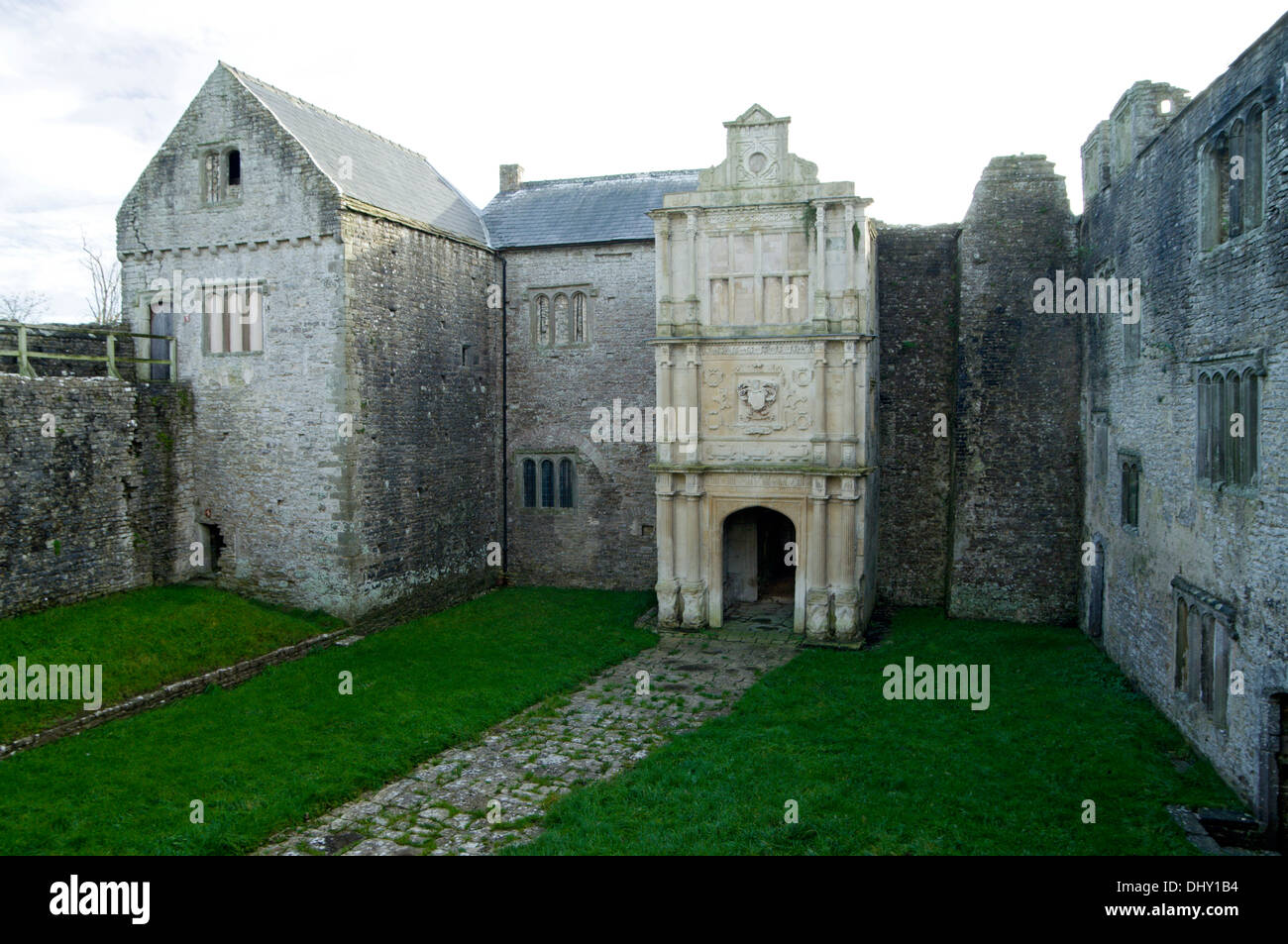 Ornate Renaissance entrance to Old Beaupre Castle, Vale of Glamorgan ...