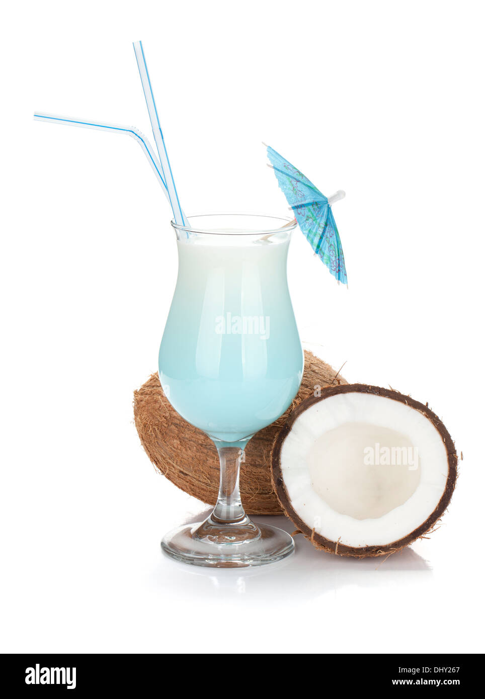 Blue coconut cream cocktail. Isolated on white background Stock Photo ...