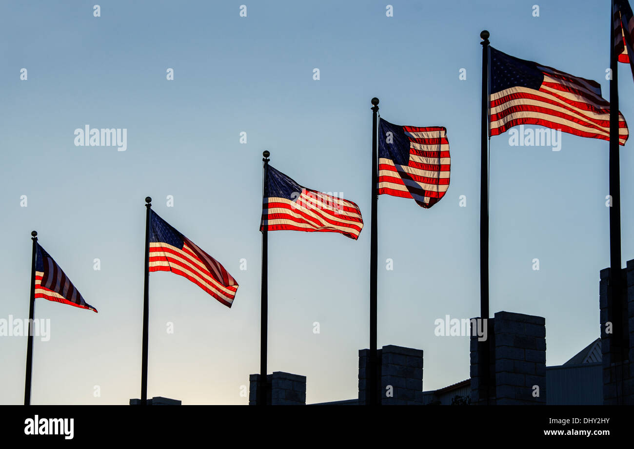 Six American flags waving in the wind Stock Photo - Alamy