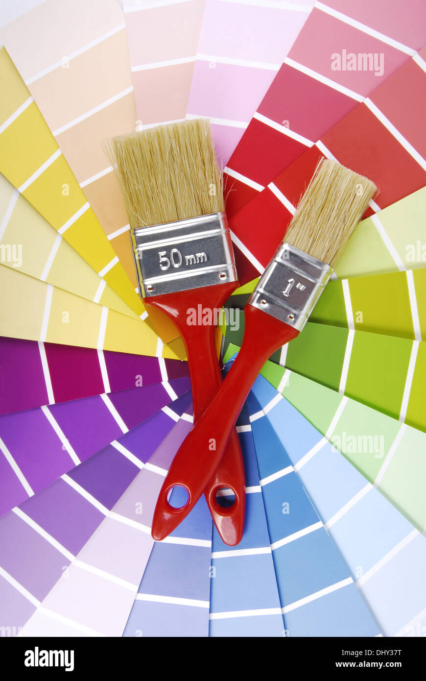 color guide sampler and paintbrush Stock Photo - Alamy