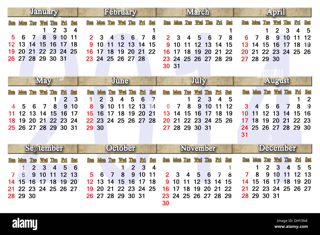 simple and accurate calendar for 2014 year on the white background ...