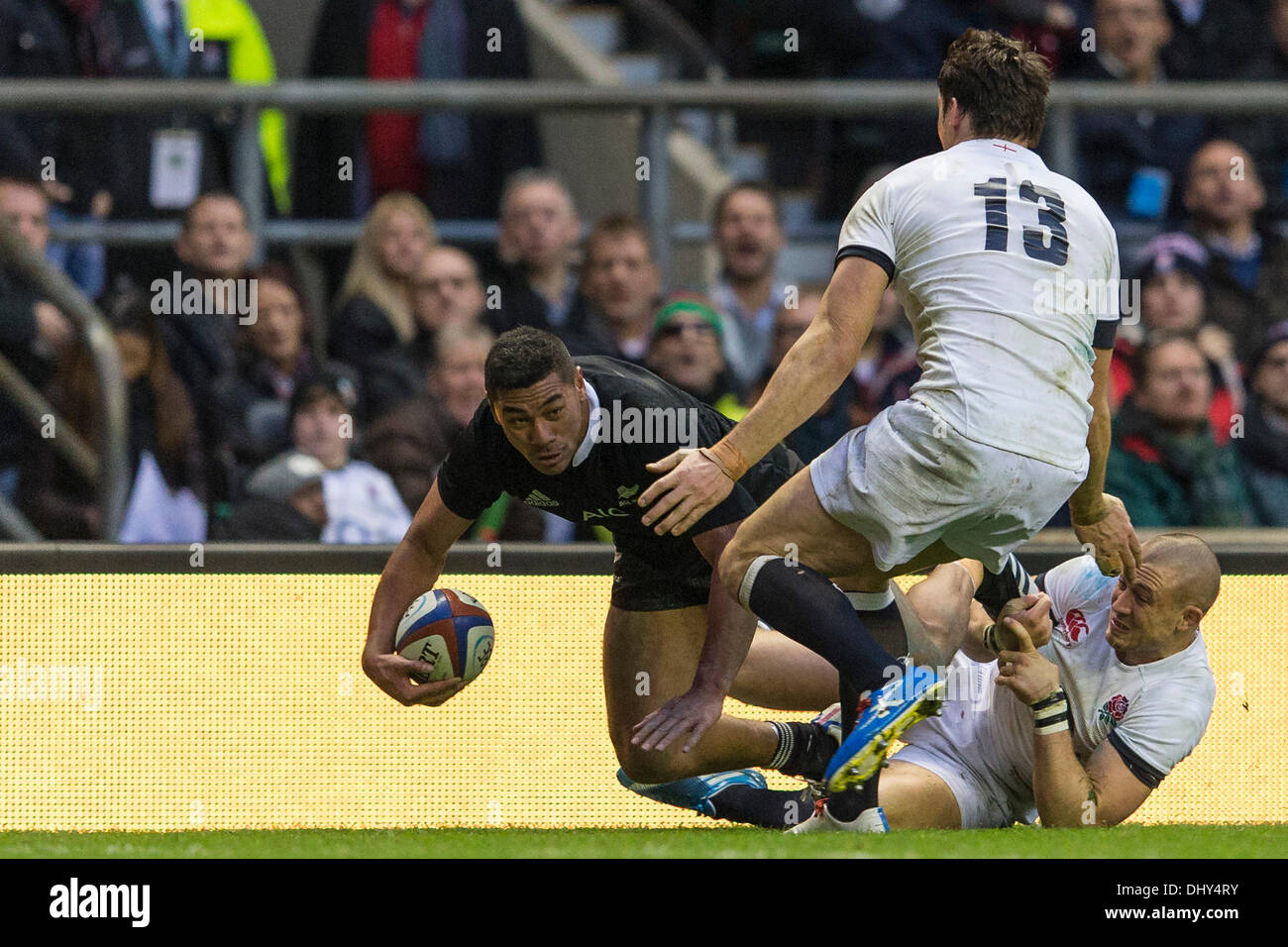 London, UK. 16th Nov, 2013. New Zealand winger Charles PIUTAU brought ...