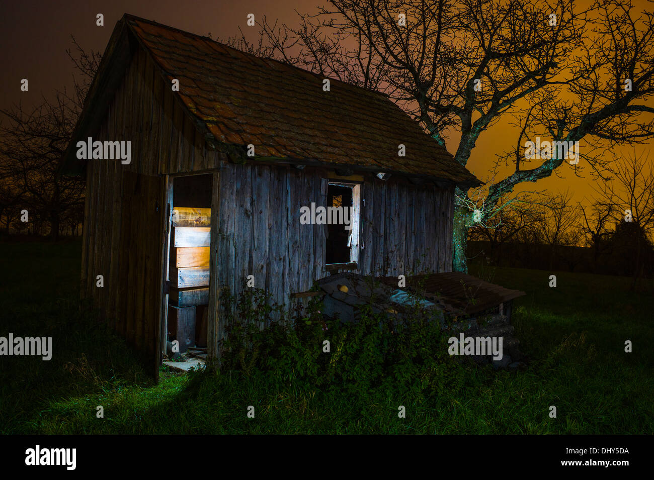 Wooden shack in an orchard Weingarten Baden-Württemberg Germany Stock ...