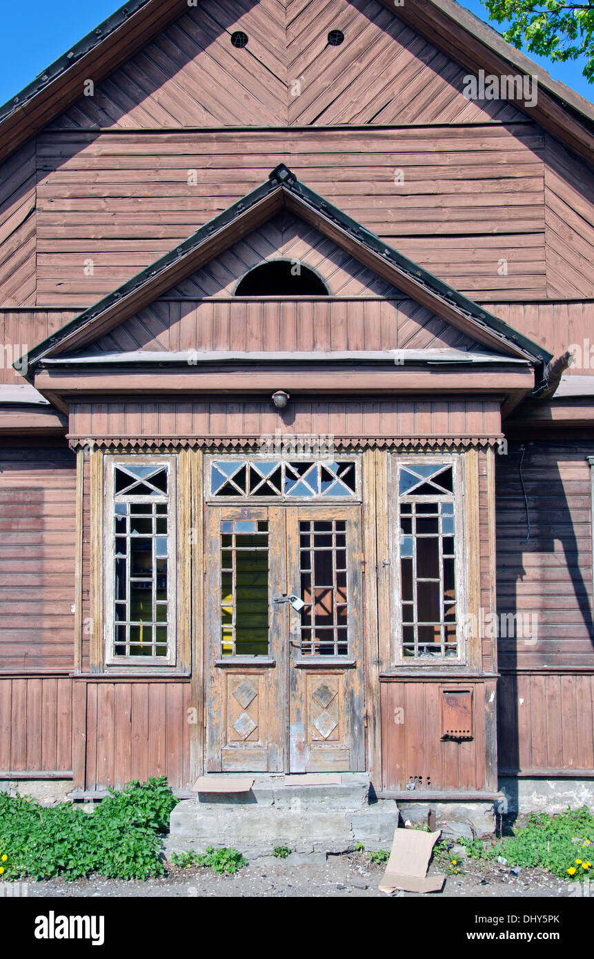 old derelict wooden house facade with veranda Stock Photo - Alamy