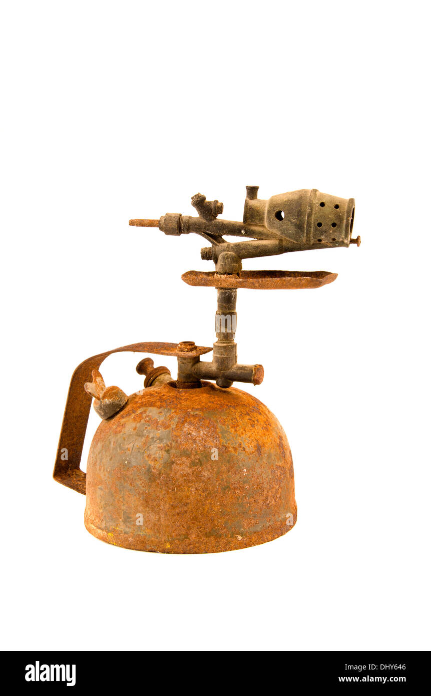 ancient rusted blowtorch isolated on white background. Soldering lamp ...