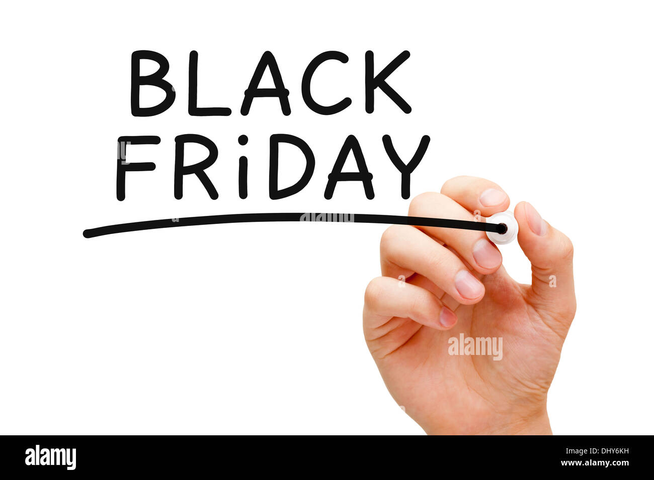 Hand writing Black Friday with black marker on transparent wipe board ...