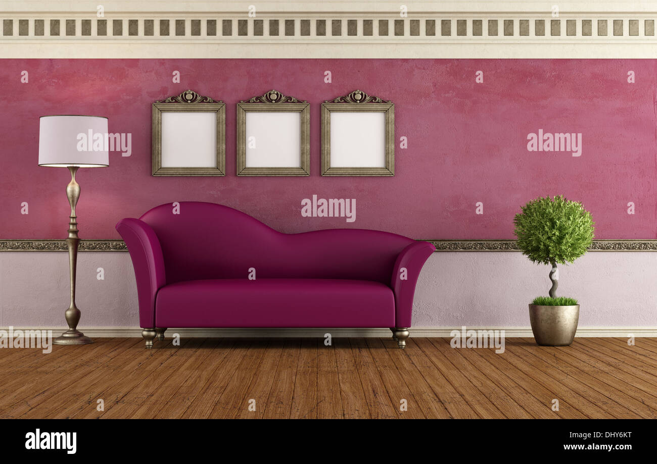 Purple vintage room with elegant sofa - rendering Stock Photo - Alamy