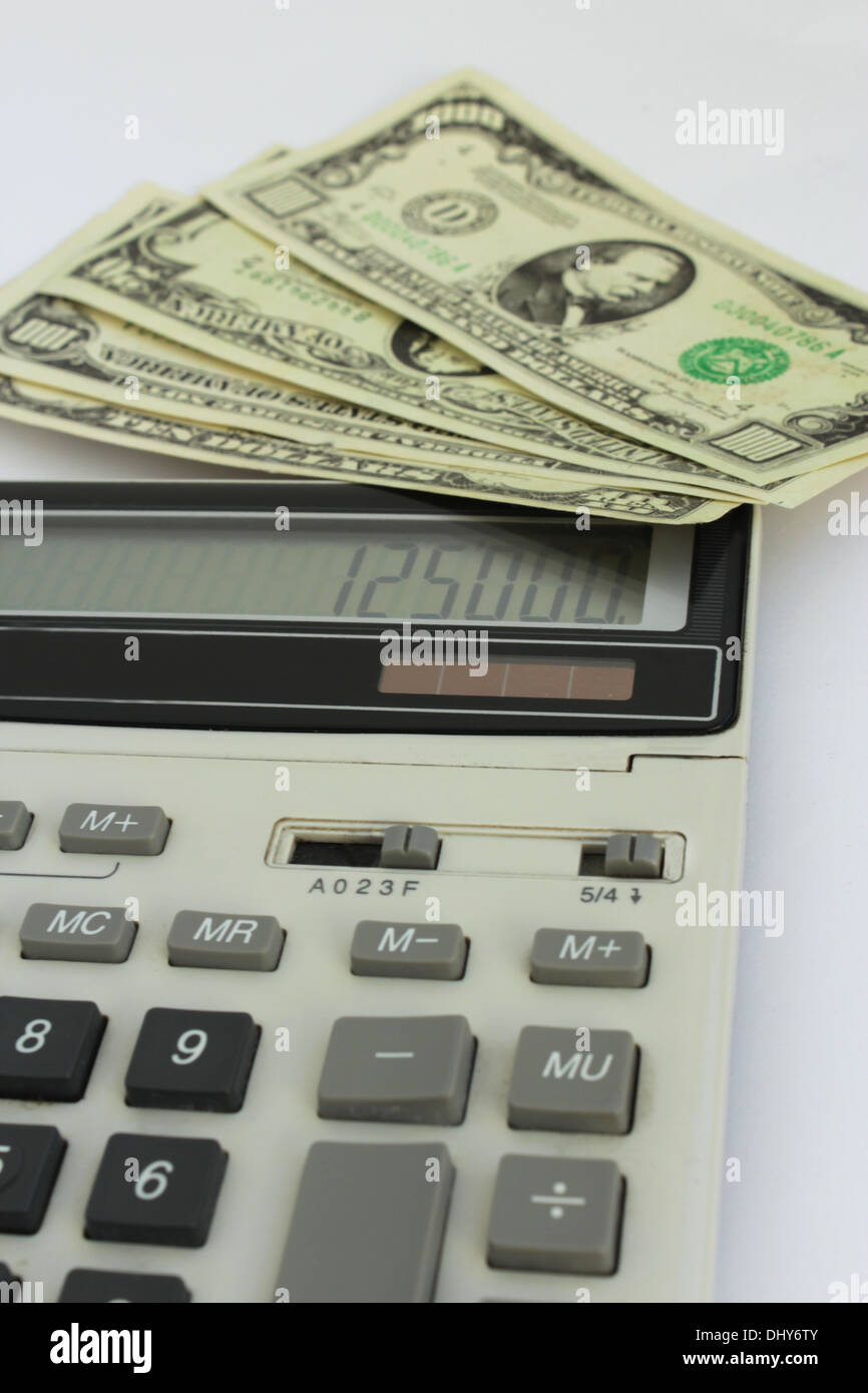 Dollar bank notes calculator hi-res stock photography and images - Alamy