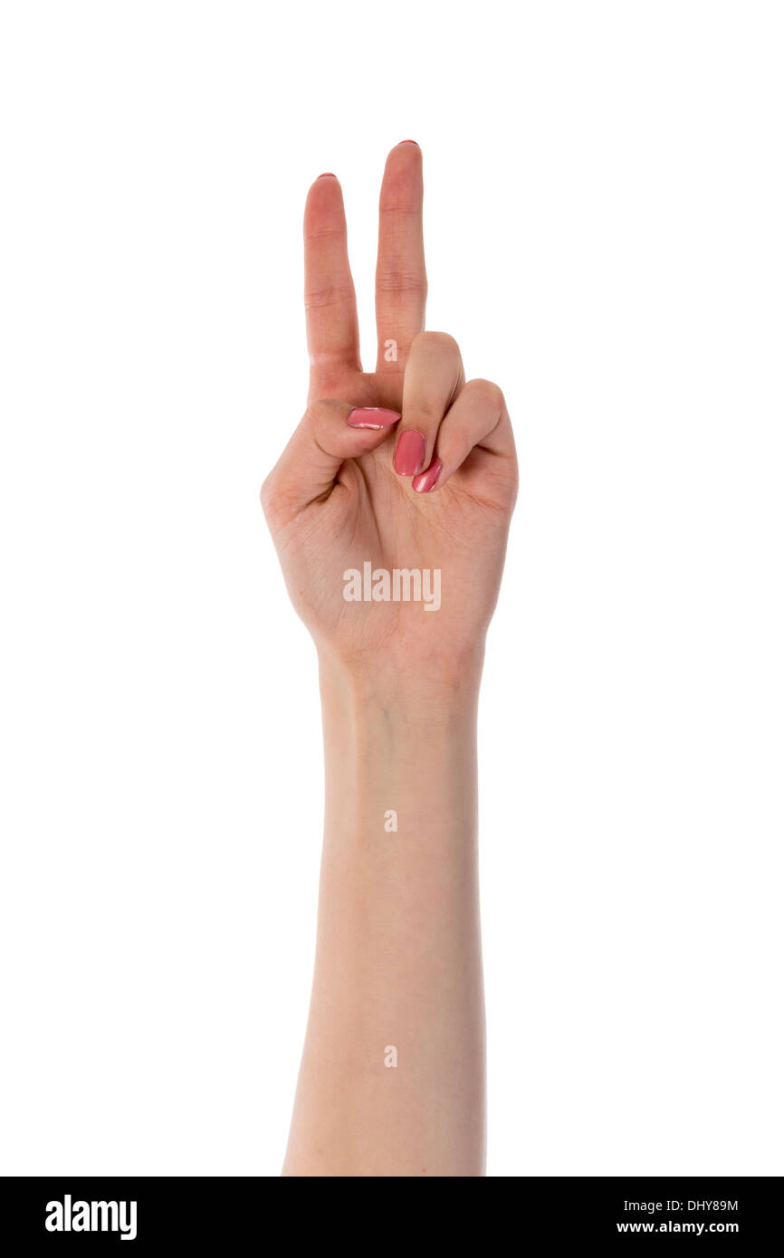 Female hand showing two fingers isolated on white background Stock ...