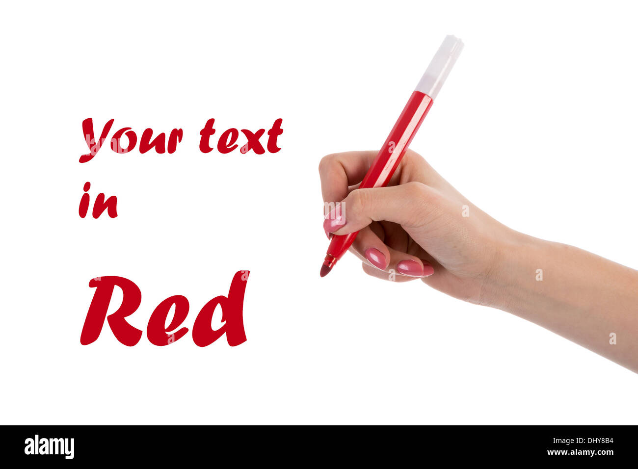 Hand writing with red pencil isolated on white background Stock Photo ...
