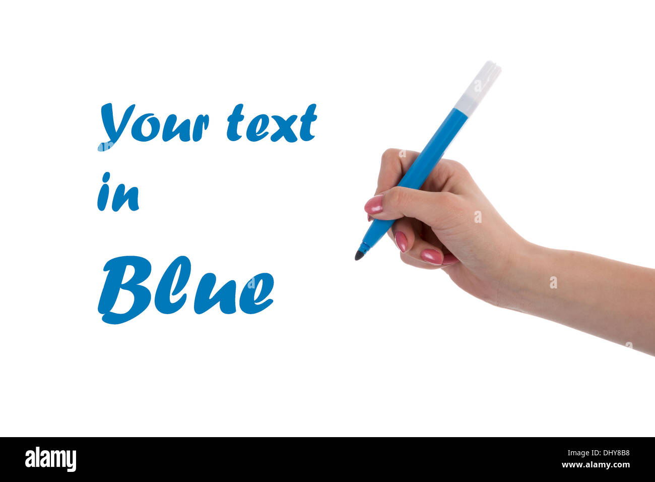 Hand writing with blue pencil isolated on white background Stock Photo ...