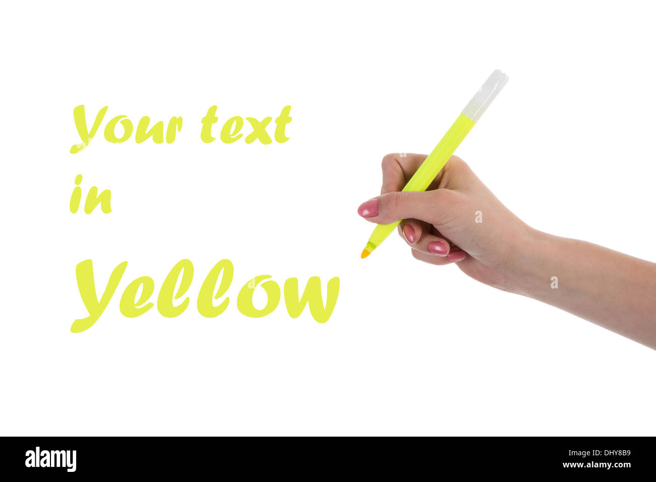 Hand writing with yellow pencil isolated on white background Stock ...