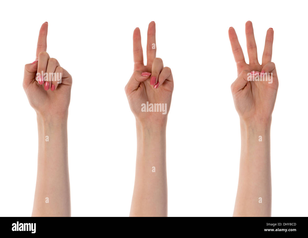 Three counting female hands isolated on white Stock Photo - Alamy