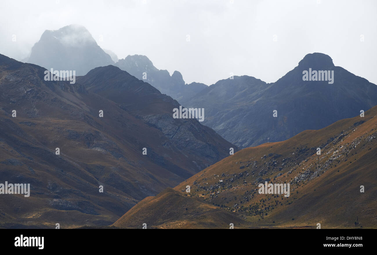 High mountains in the Rio Pumapampa valley in the Peruvian Andes, South ...