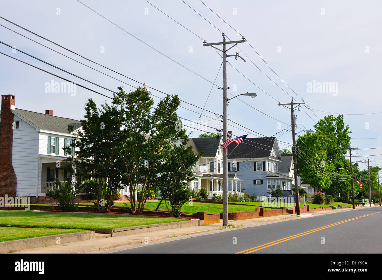 Electric poles on residential street in a rural town, USA Stock Photo ...