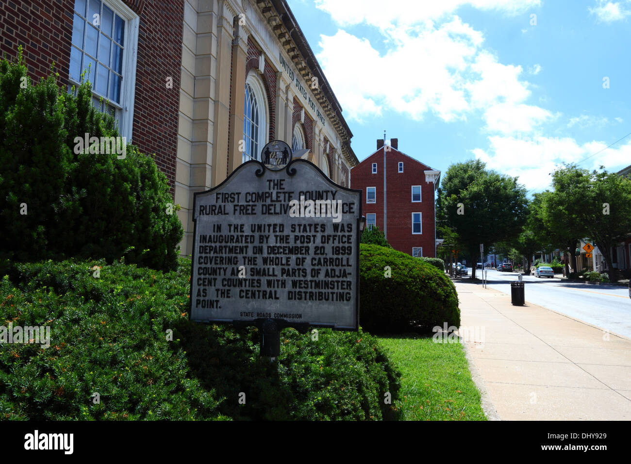 Sign outside post office commemorating first complete county free rural ...