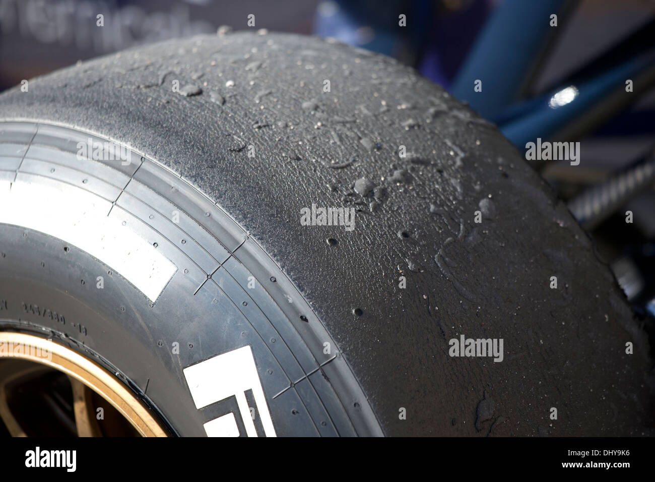 A Formula 1 tire bubbles after a practice run for the Formula1 United ...