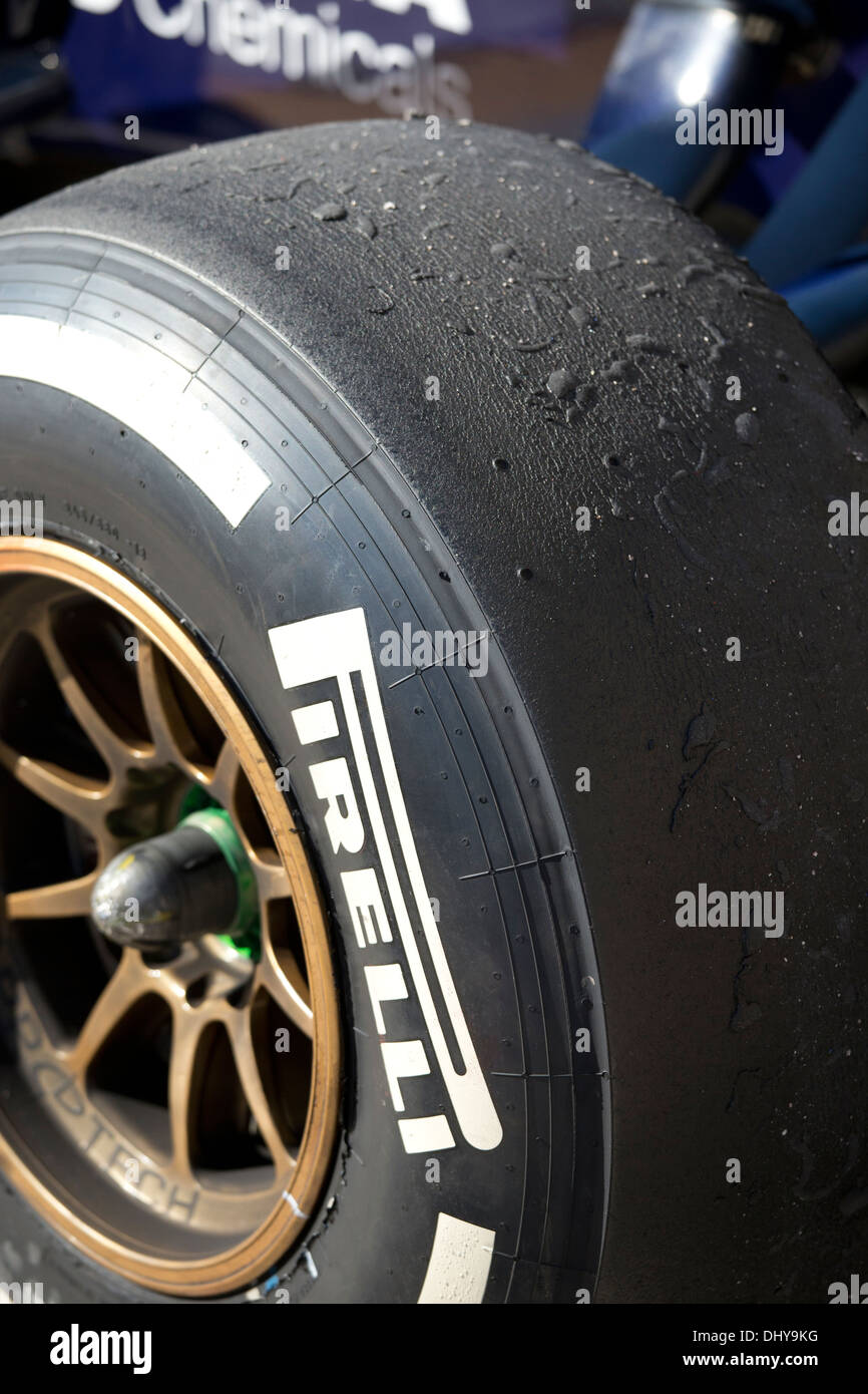 A Formula 1 tire bubbles after a practice run for the Formula1 United ...