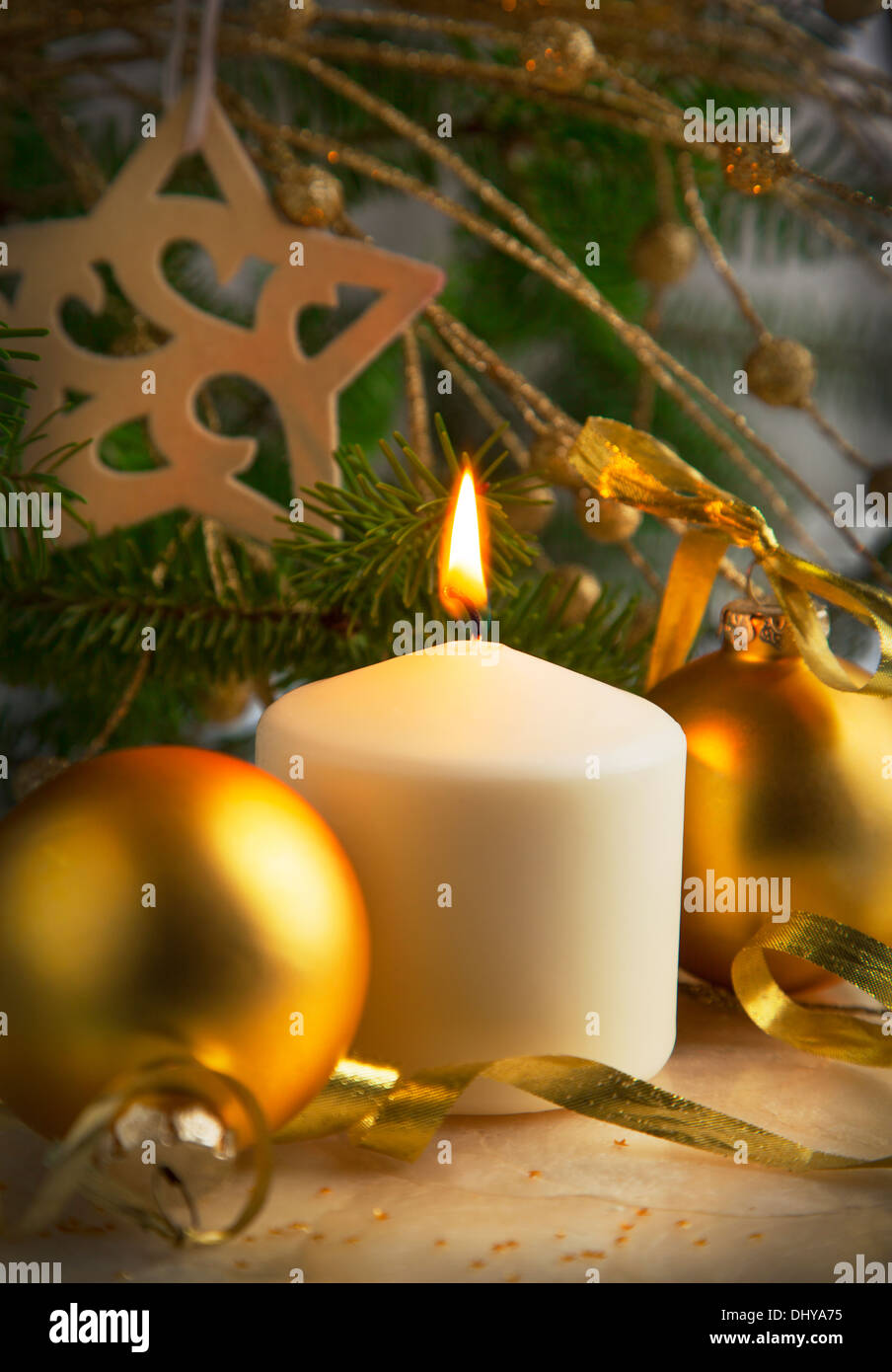 Christmas Decoration with Candles Stock Photo - Alamy