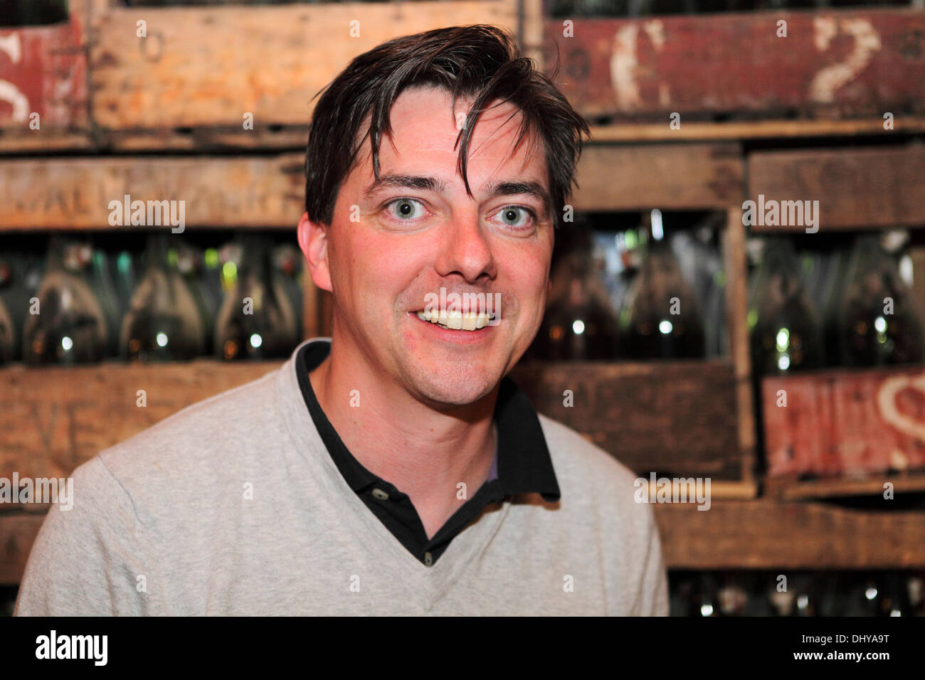 Johan Van Dyck, the brewer of Seef Beer, in a bar in Anwerp, Belgium ...