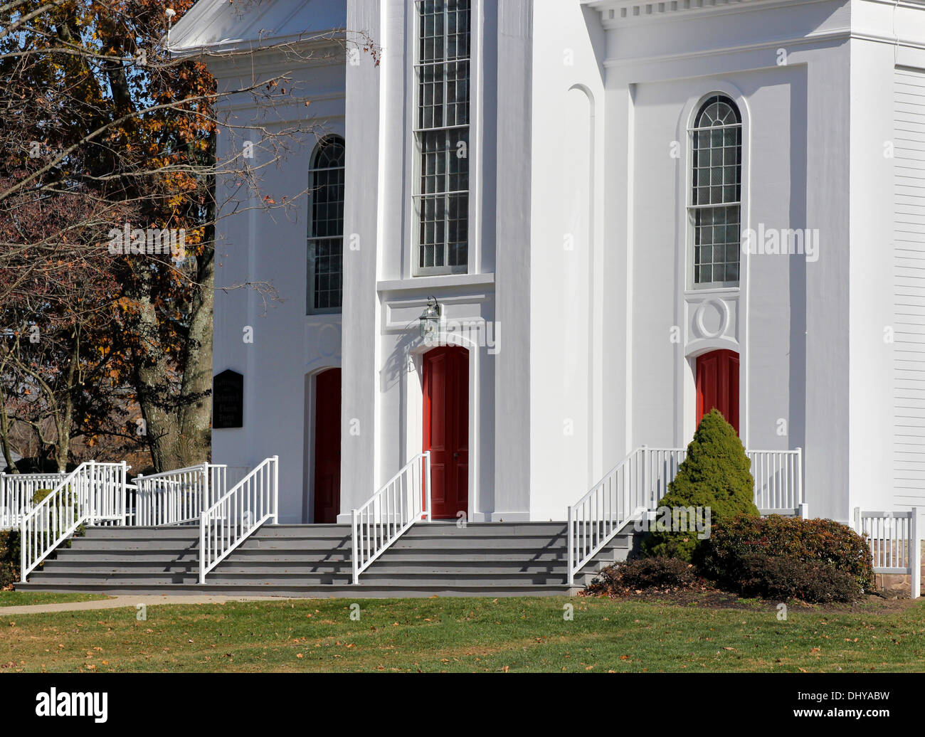 Front of a white country church with wide broad stairs steps Stock ...
