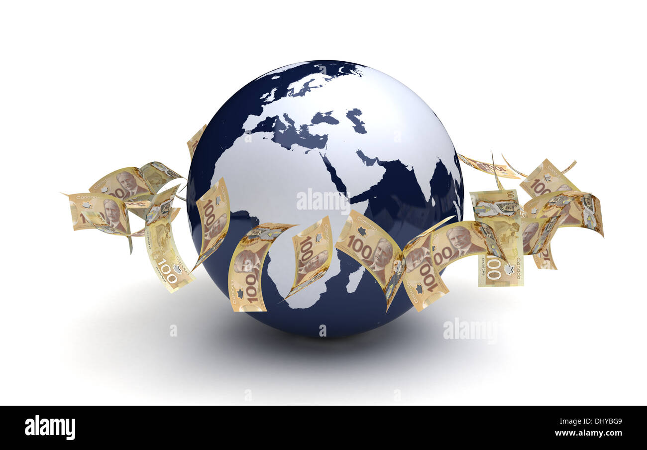 Flying dollar bill world map globe earth hi-res stock photography and ...