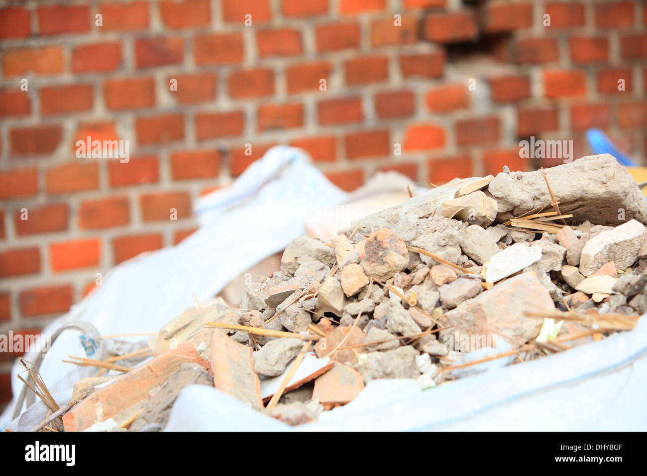 Full construction waste debris bags, garbage bricks and material from ...