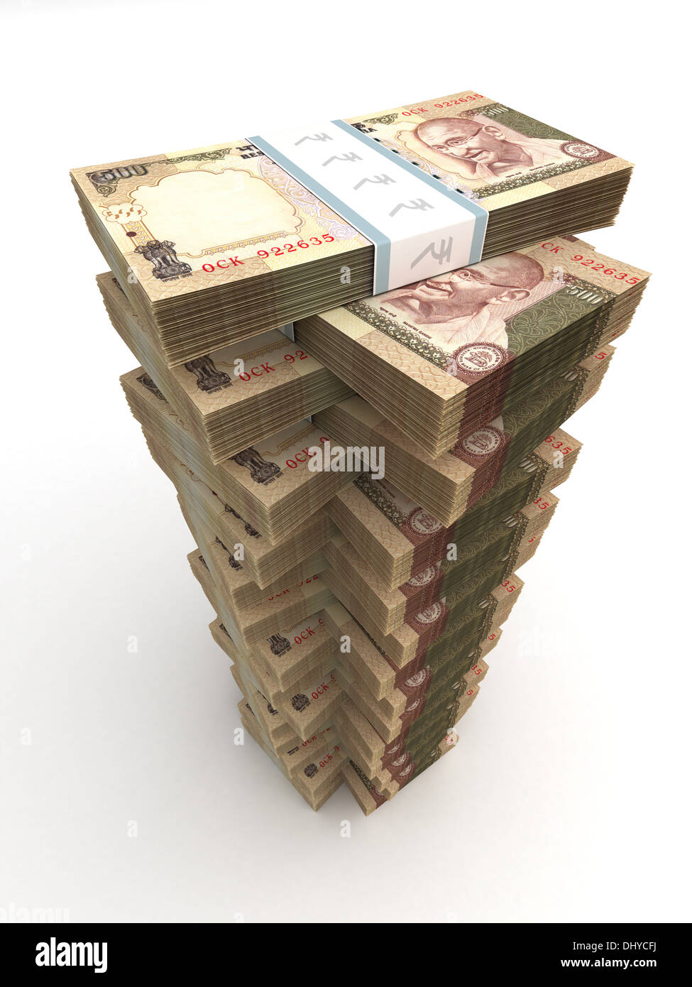 Tower of Indian Rupee Stock Photo - Alamy
