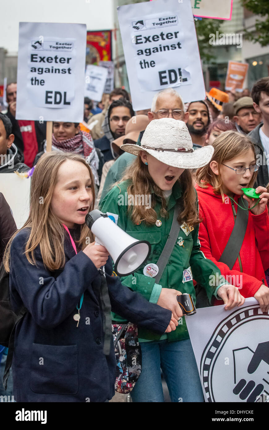 Children take to the megaphone to denounce the EDL during the Exeter ...