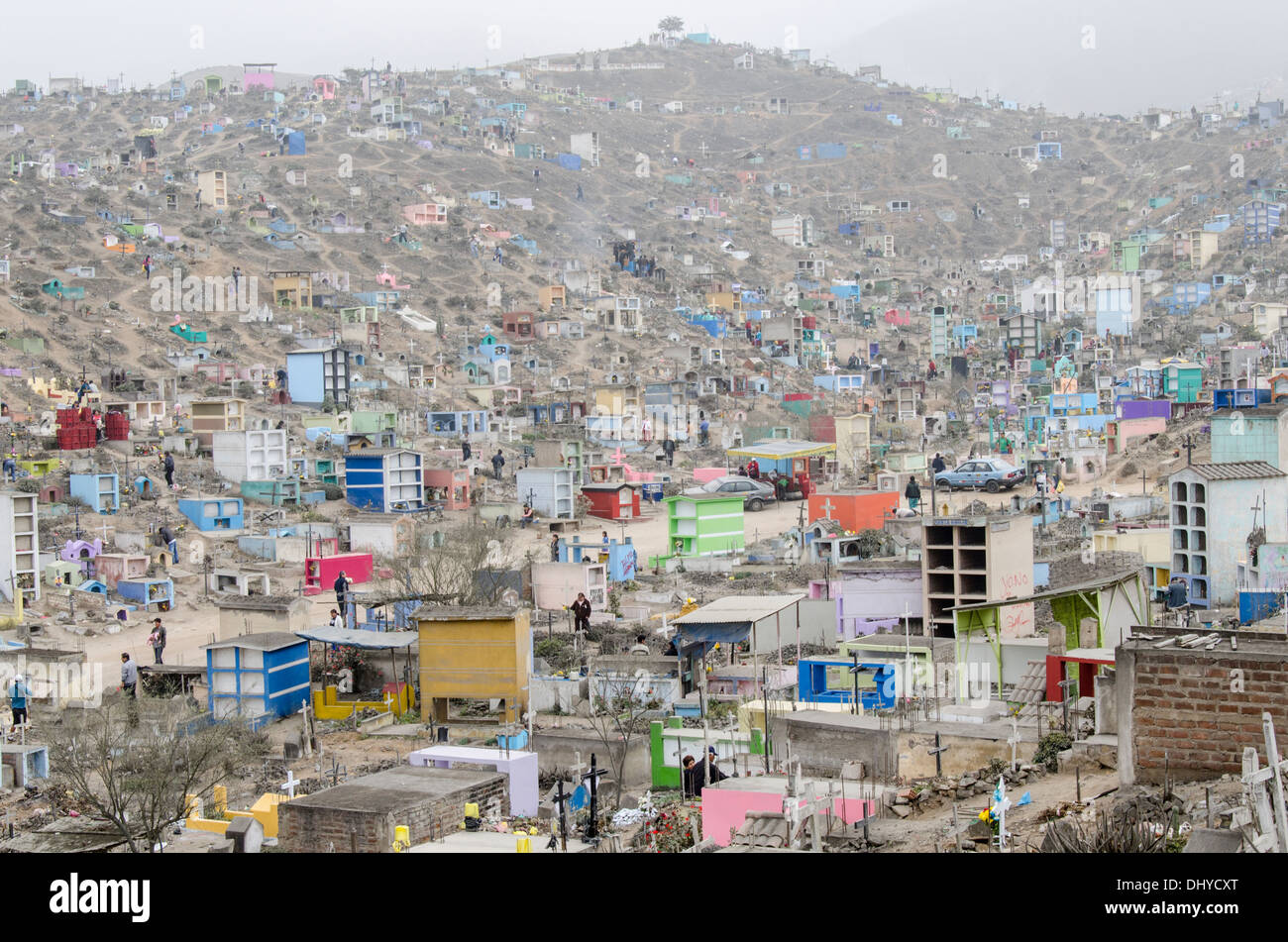 All Saints Day in the cemetery of Villa Maria del Triunfo. Lima. Peru ...