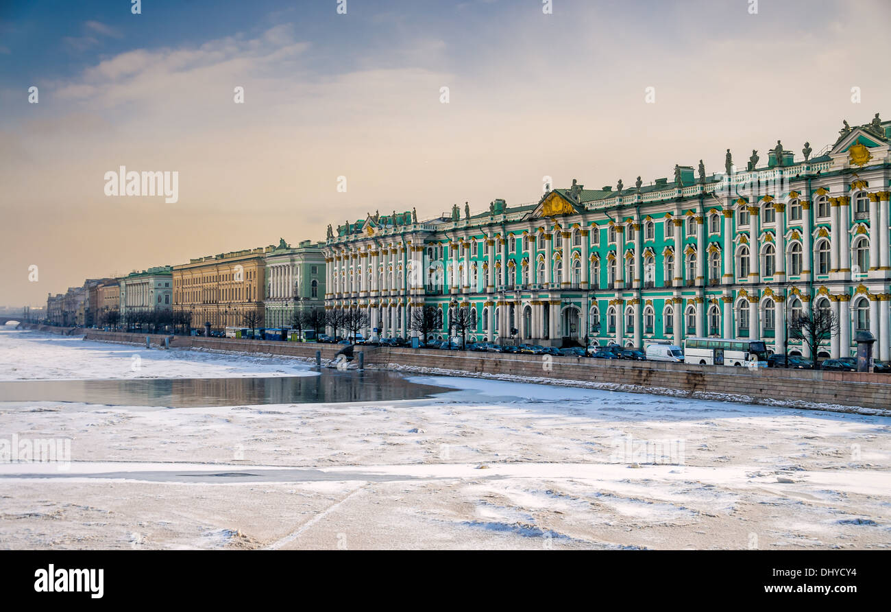 View of Saint Petersburg during winter from the banks of the Neva river ...