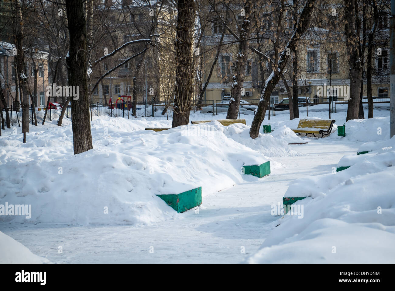 View of a snowed square in downtown Moscow during winter time Stock ...
