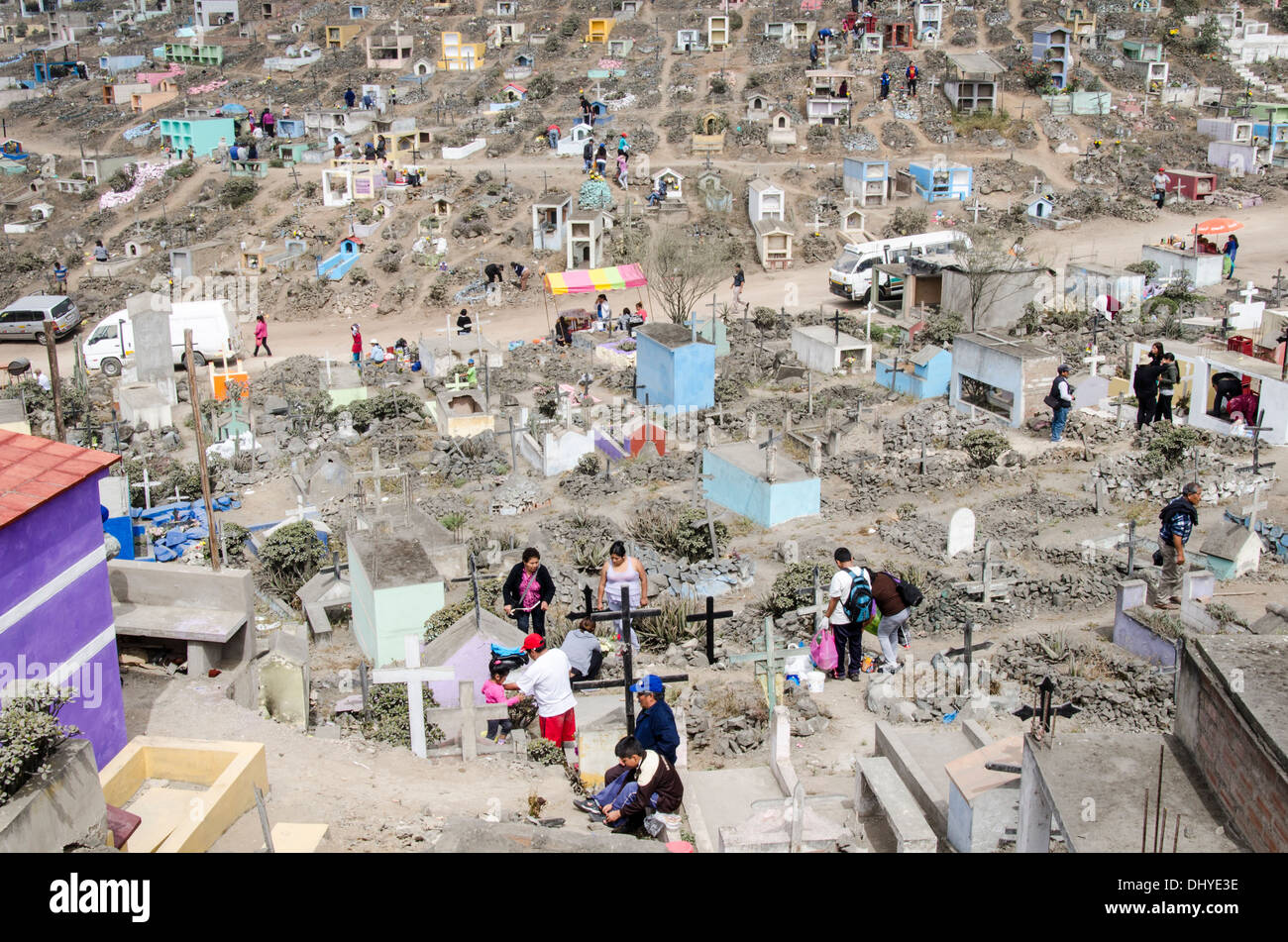All Saints Day in the cemetery of Villa Maria del Triunfo. Lima. Peru ...