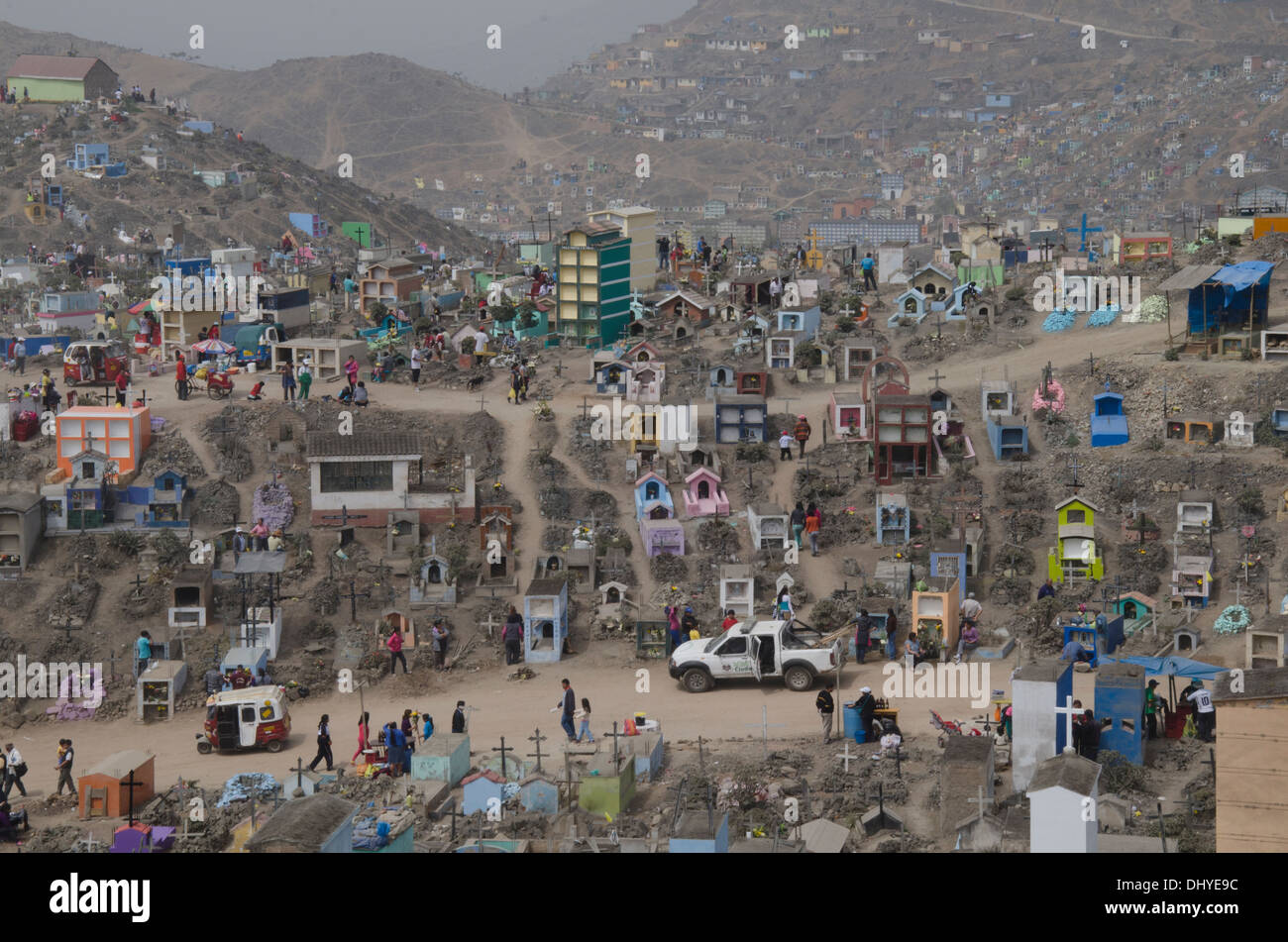 All Saints Day in the cemetery of Villa Maria del Triunfo. Lima. Peru ...