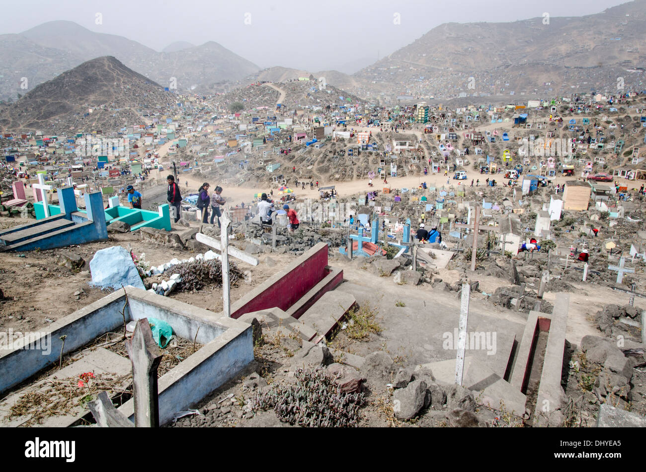 All Saints Day in the cemetery of Villa Maria del Triunfo. Lima. Peru ...