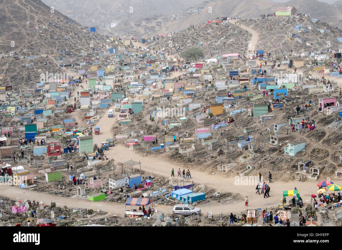All Saints Day in the cemetery of Villa Maria del Triunfo. Lima. Peru ...