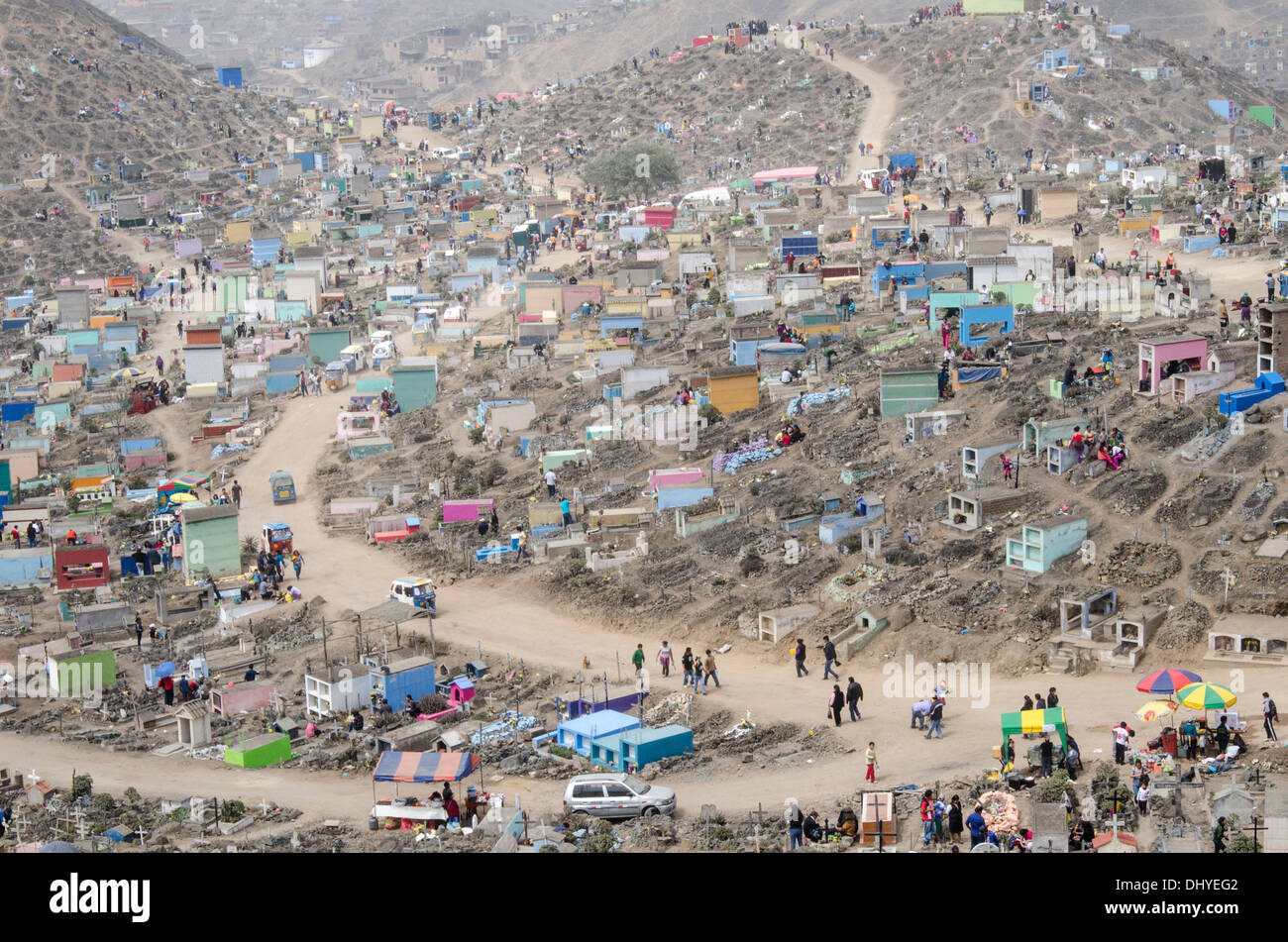 All Saints Day in the cemetery of Villa Maria del Triunfo. Lima. Peru ...