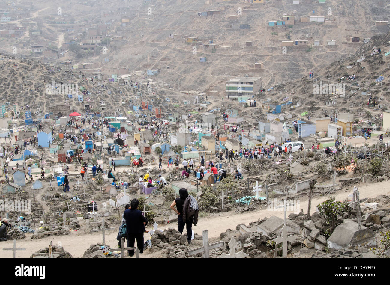 All Saints Day in the cemetery of Villa Maria del Triunfo. Lima. Peru ...