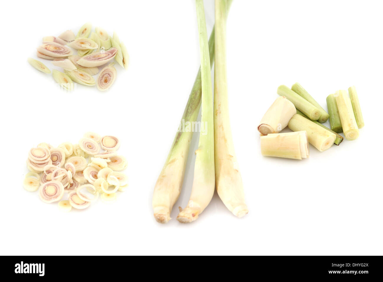 Closeup Fresh Lemon Grass and Slice it on white background Stock Photo ...