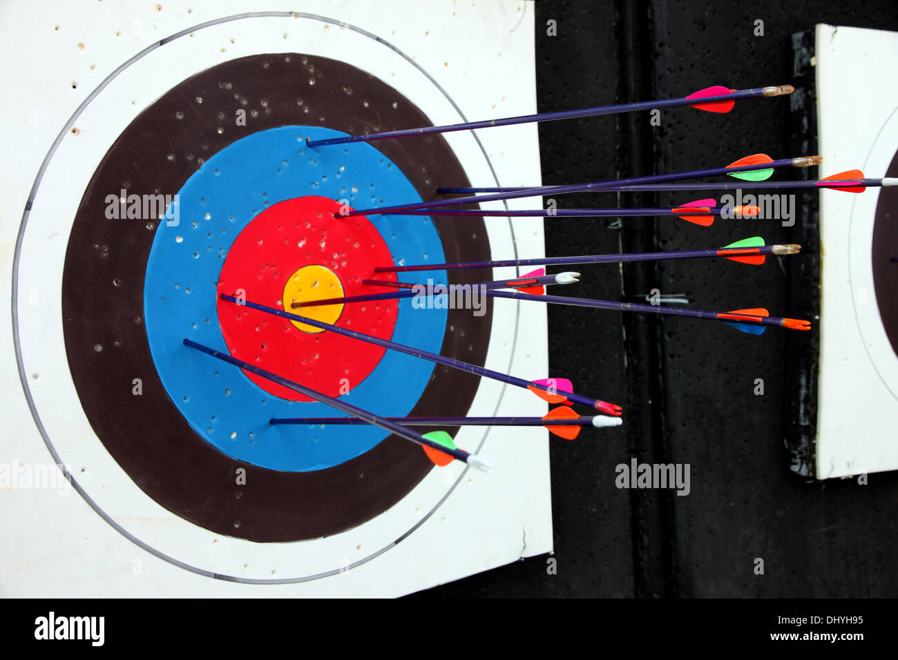 The Picture Target archery and many arrow after shoot Stock Photo - Alamy
