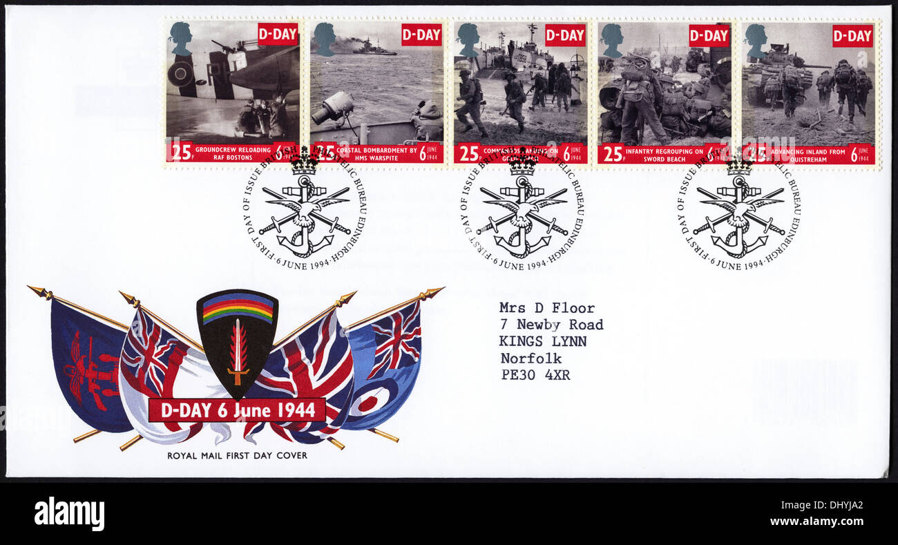Commemorative Royal Mail 25p postage stamp first day cover for D-Day 6 ...