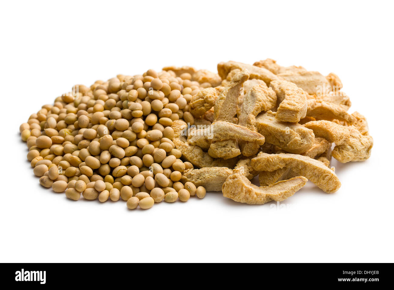 soybeans and soy meat on white background Stock Photo - Alamy