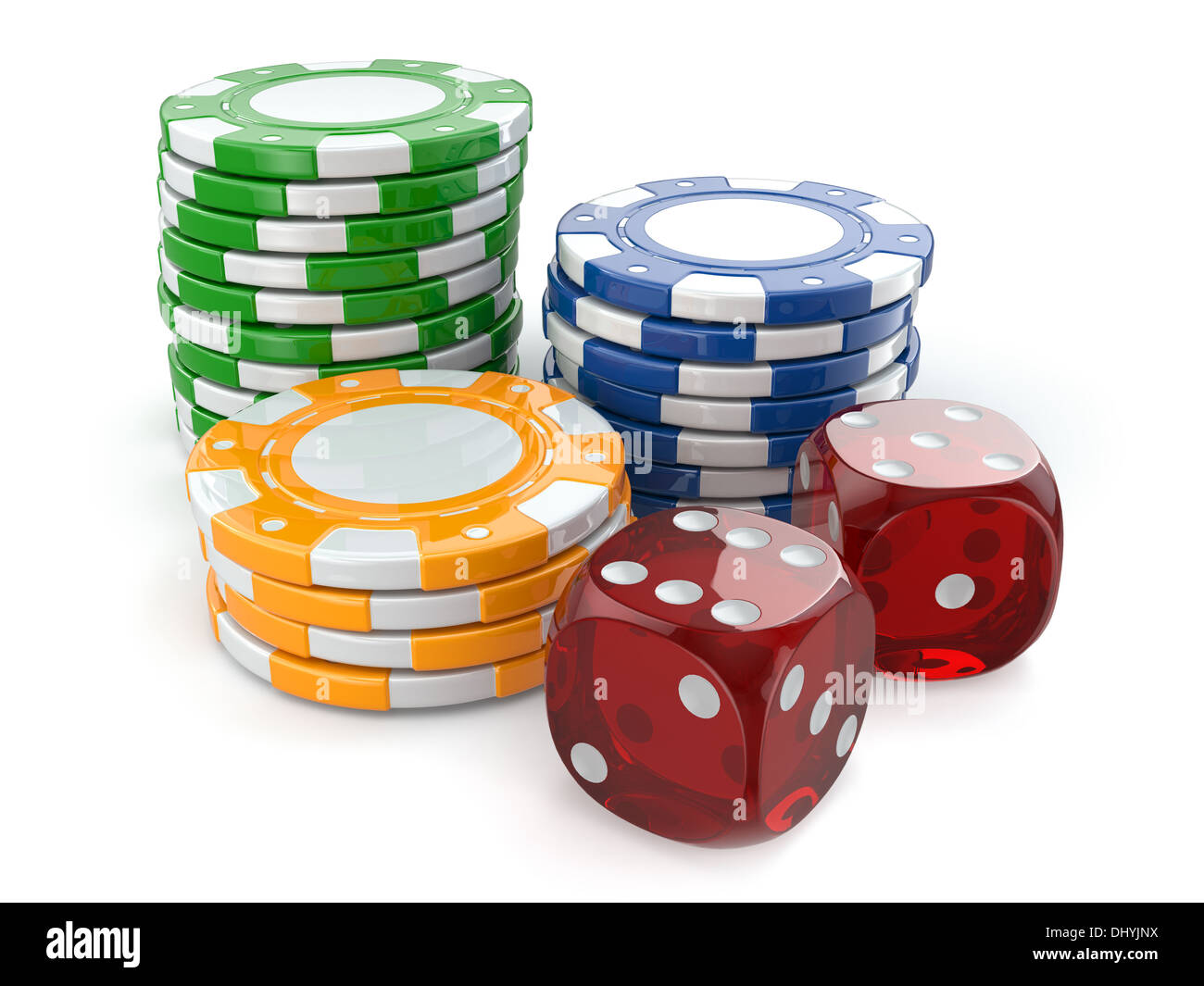 Gambling casino. Dice and chips on white isolated background Stock ...