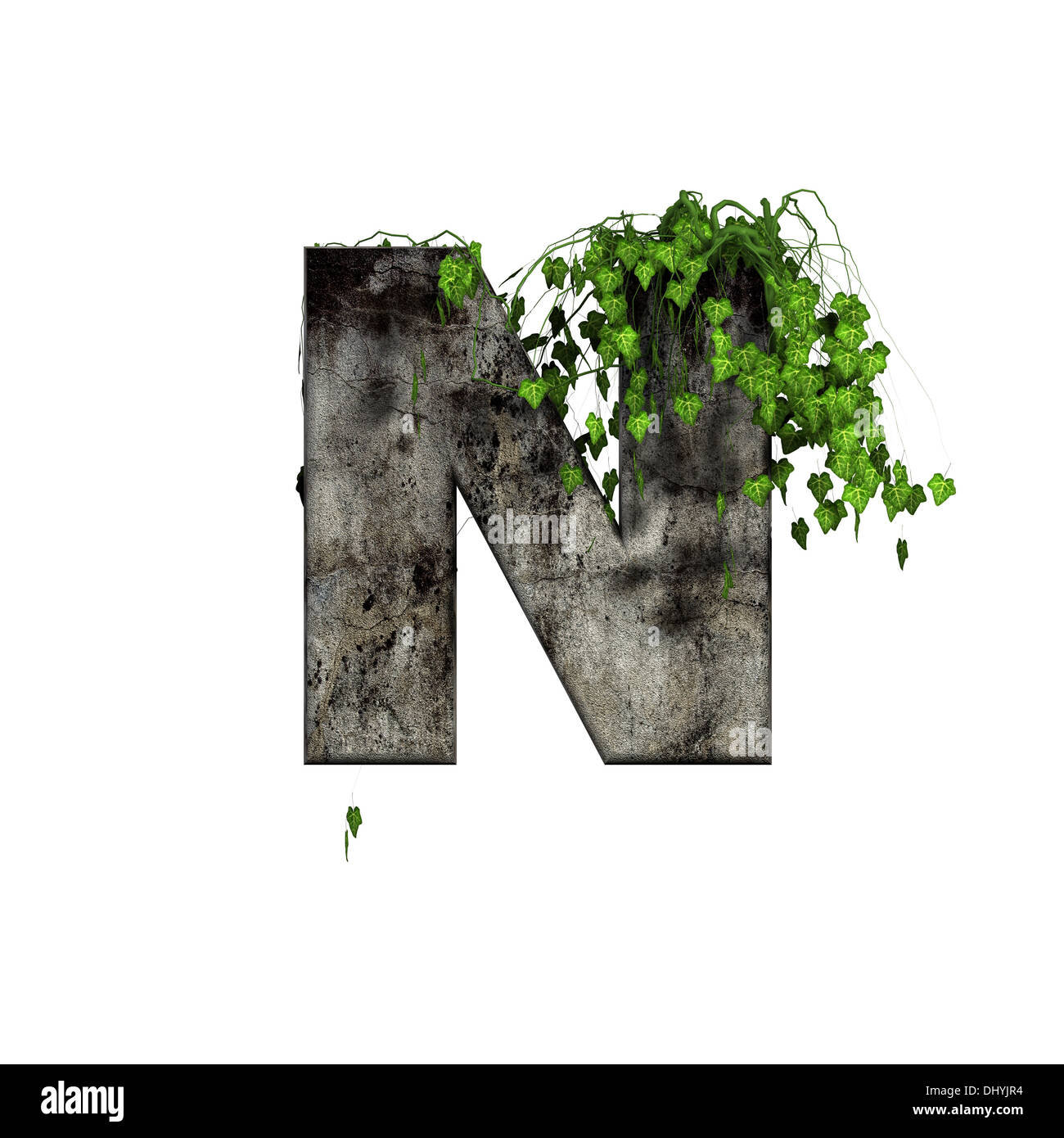 green ivy on 3d stone letter - n Stock Photo - Alamy
