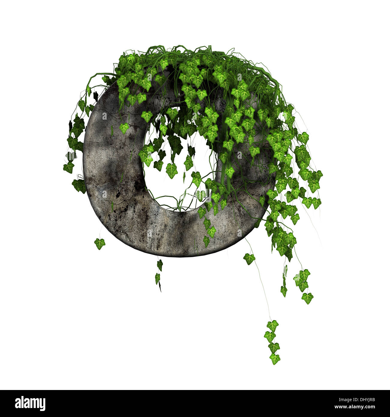 green ivy on 3d stone letter - o Stock Photo - Alamy