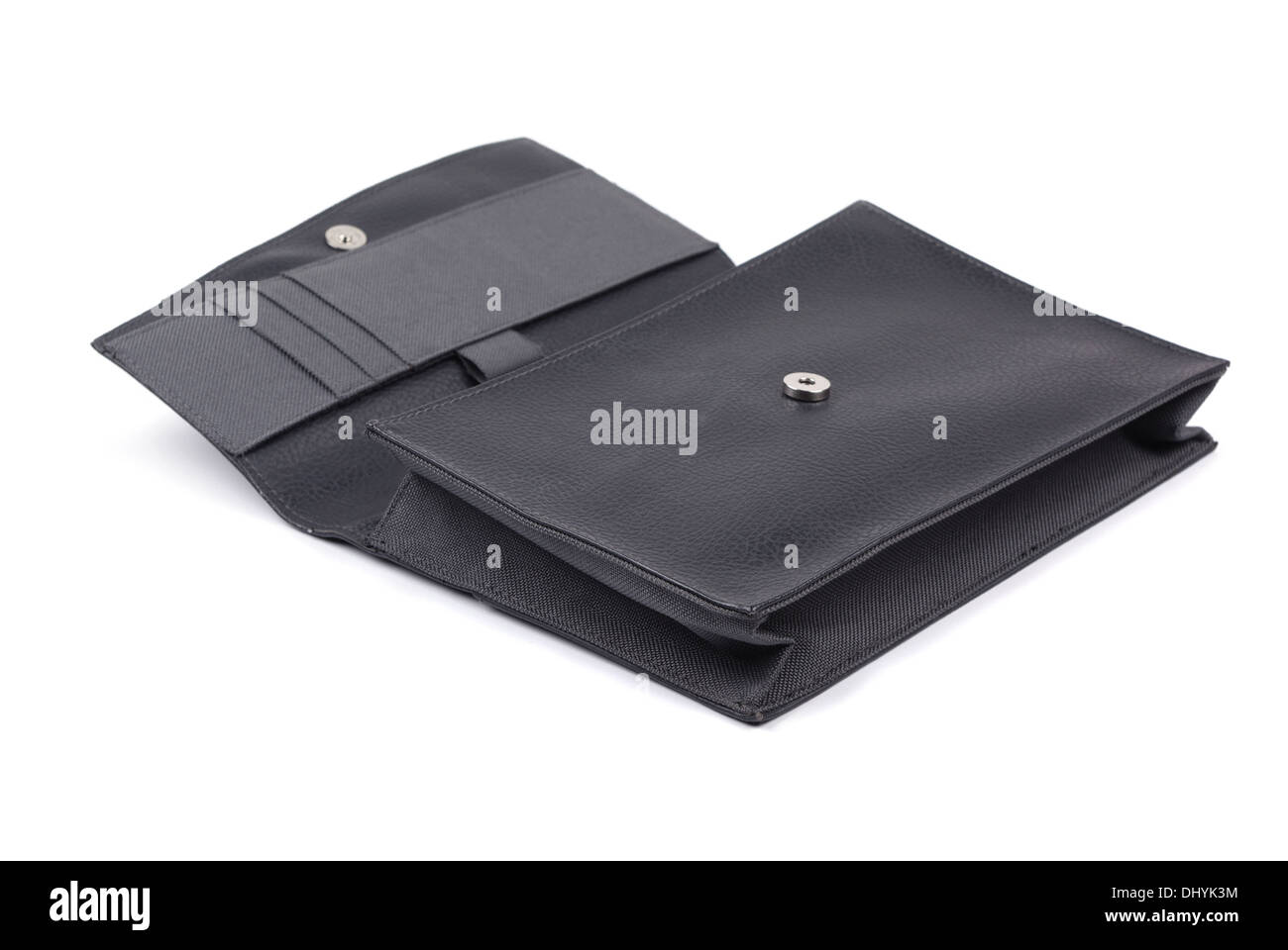 Black opened briefcase on a white background Stock Photo - Alamy
