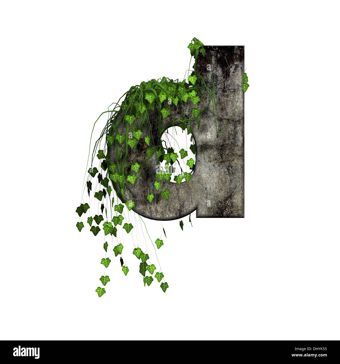 green ivy on 3d stone letter - d Stock Photo - Alamy
