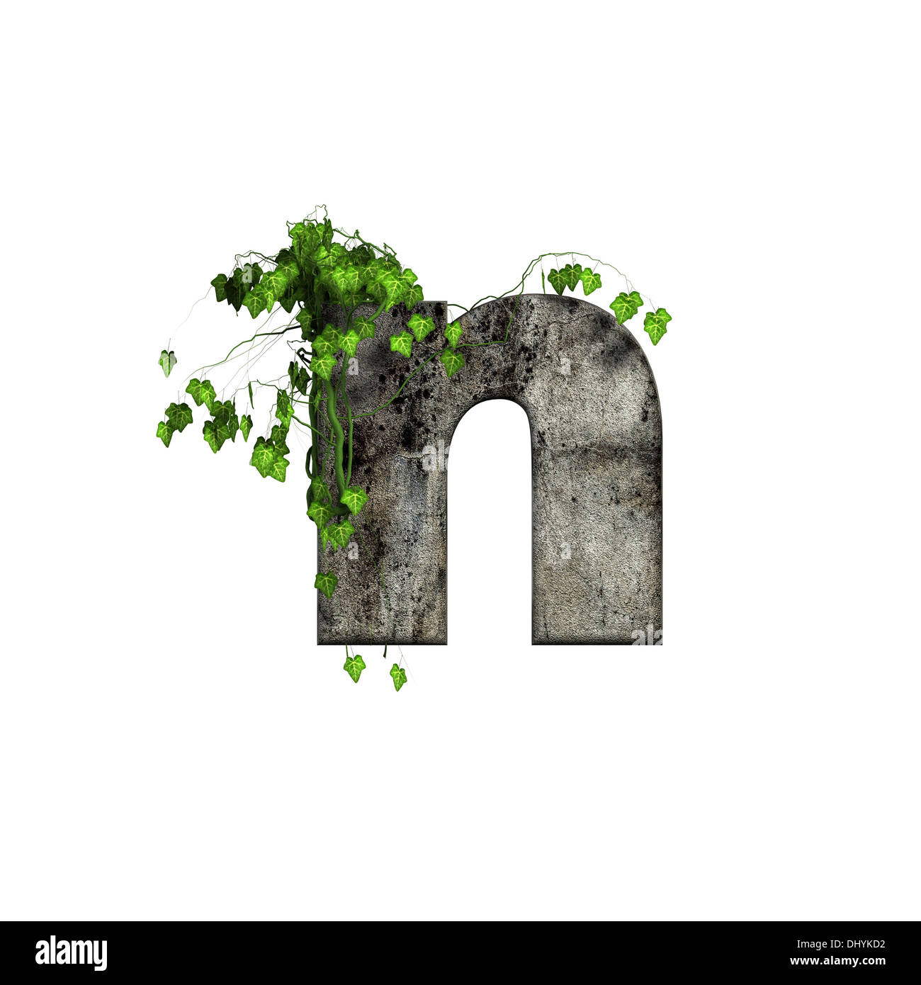 green ivy on 3d stone letter - n Stock Photo - Alamy