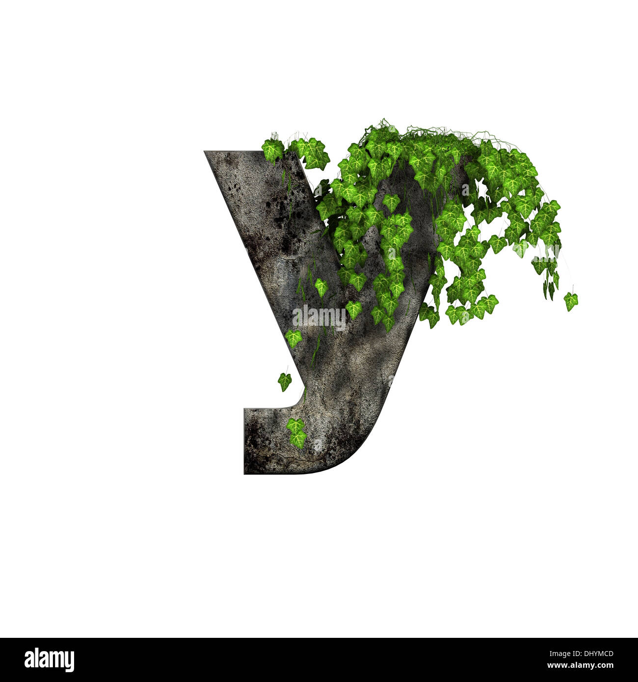 green ivy on 3d stone letter - y Stock Photo - Alamy