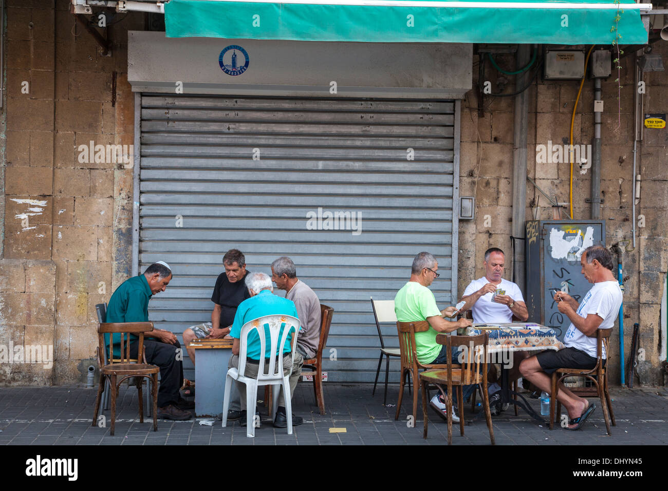 group of men playing cards in Jaffa flea market, Tel Aviv, Israel Stock ...